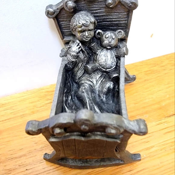 unbranded | Accents | Pewter Boy Bear Toy Rocking Crib Figurine Rare ...